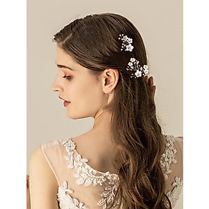 Fstrend Bridal Wedding Hair Pins Silver Sparkly Rhinestones Pearls Flower Hair Pin Bride Hairpieces Gorgeous Hair Accessories for Women(Pack of 2) (Silver)