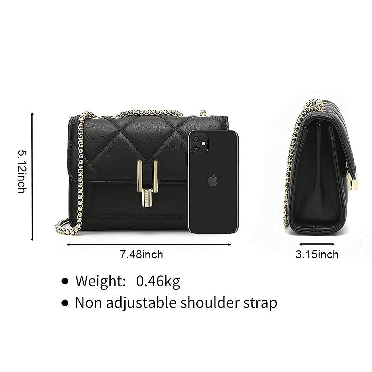 Nother Crossbody Bags for Women Quilted Shoulder Purses and Handbags Lattice Texture with Chain Strap (Black)