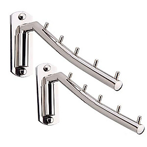 Folding Wall Mounted Clothes Hanger, Adromy Stainless Steel Clothes Holder Swing Arm Closet Drying Rack Clothing Hanging System Heavy Duty Closet Storage Organizer 2 Pack