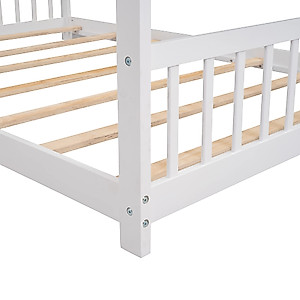 Harper & Bright Designs Full Size House Bed for Kids, Full Bed Frame with Headboard and Footboard, Wooden Kids House Bed for Girls Boys Bedroom Furniture, No Box Spring Needed, White