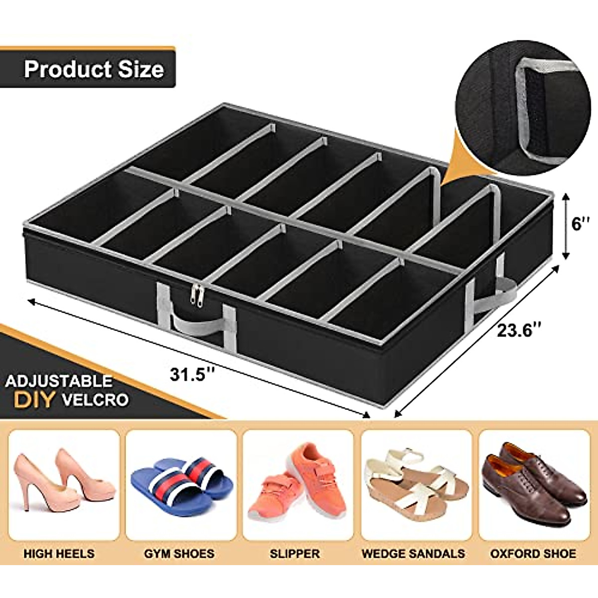 punemi 2 Pack Under Bed Storage With Lids & 2 Pack Under Bed Shoe Storage, Foldable Low Profile Stackable Storage Drawer Organizer Bins Box, Adjustable Sturdy Clear Shoes Storage Box