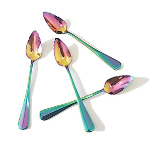 Choary 4 piece colorful Grapefruit Spoons 6.5 inch Metal Stainless Steel Grapefruit Spoons stainless steel spoon for dessert fruit and salad