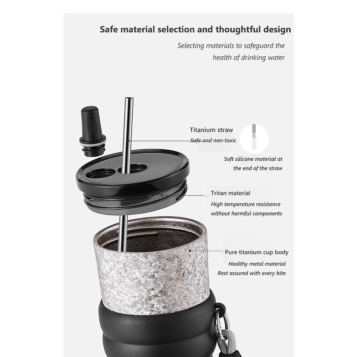 JOEY'S CHOICE 23.67oz/700ml Large Capacity Pure Titanium Double Wall Insulated Tumbler Portable Straw Ice Blaster Car Cup for Milk, Coffee, Water and Juice (Silver)