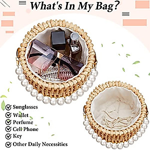 9 Pcs Women&#039;s Pearl Straw Bags Rattan Earrings Summer Beach Handbags Woven Wicker Bucket Tote Bag Straw Wicker Braid Hoop Drop Dangle Bohemian Earrings