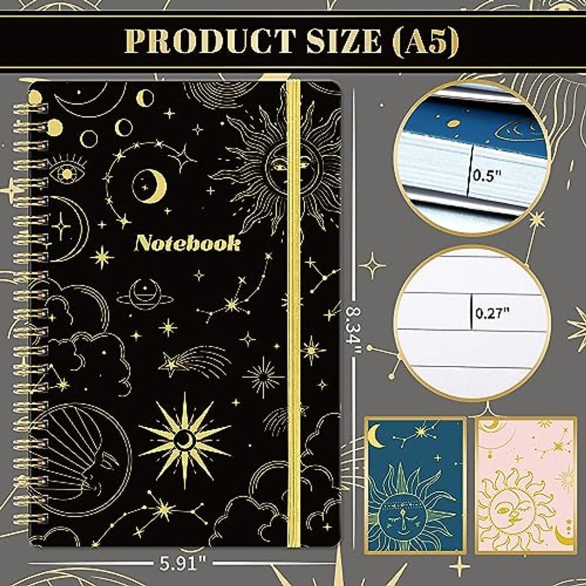 Tersus Spiral Notebook - 3 Pack A5 Lined Journal Notebook, Journals for Women, 6.3" x 8.3", 160 Pages, College Ruled Spiral Notebook with Back Pocket, Elastic Closure for Office, School & Home