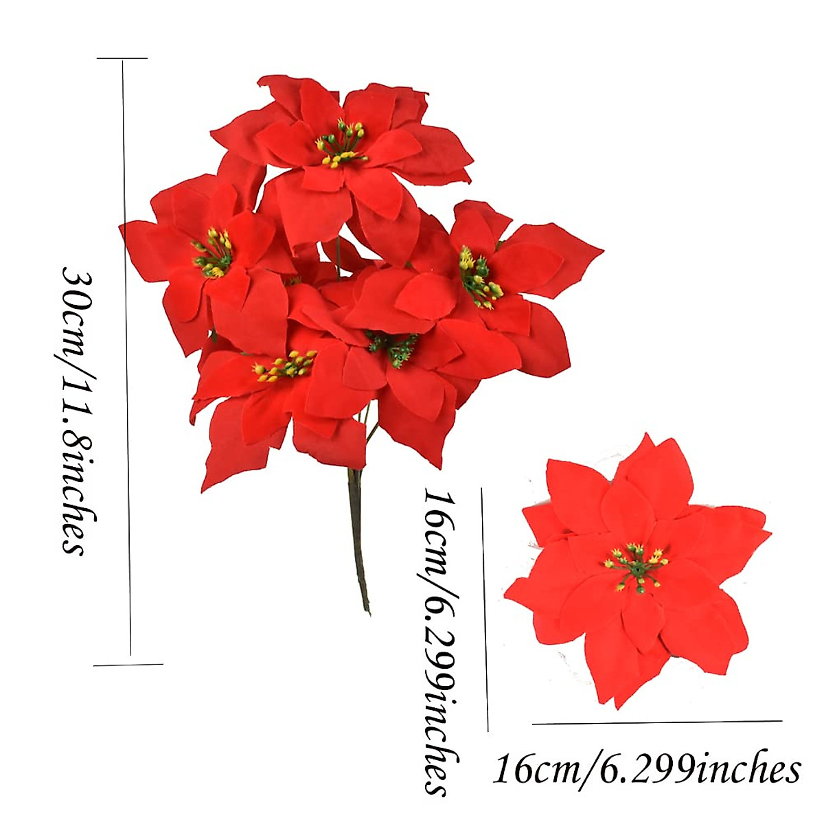 WISTART 30Pcs Christmas Artificial Poinsettia Flowers