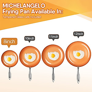 MICHELANGELO 8 Inch + 10 Inch +12 Inch Frying Pan Set, Copper Frying Pan Set with Lid, 8"+10"+12''