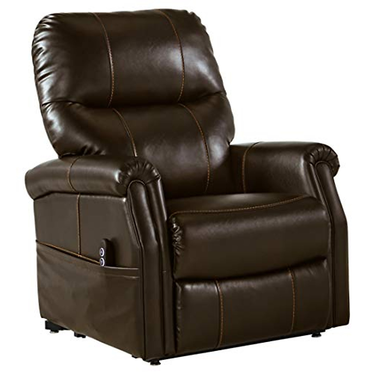 Signature Design by Ashley Markridge Faux Leather Modern Electric Power Lift Recliner for Elderly, Brown
