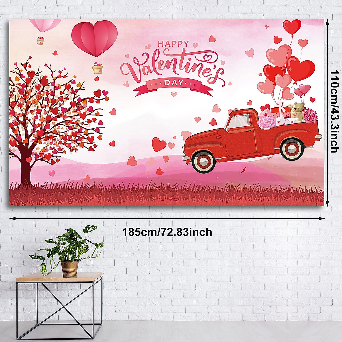 Valentine's Day Backdrop Valentine Backdrop Background for Photography Happy Valentine's Day Backdrop Banner Photo Booth Props Red Heart Backdrop for Mother's Valentine's Day Decoration (Truck)