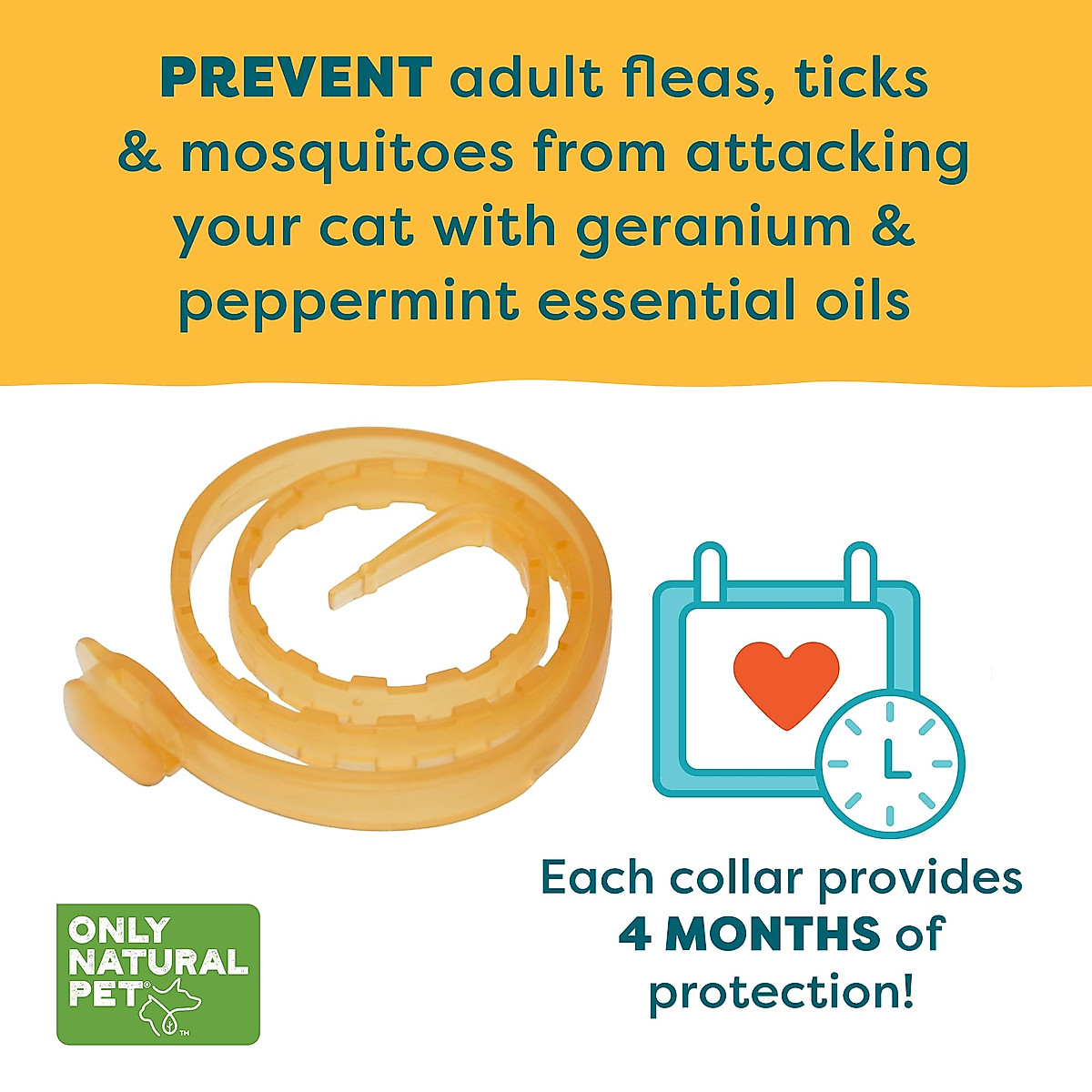 Only Natural Pet EasyDefense Flea & Tick Cat Collar - Feline Flea Collars Flea and Tick Control - Pet Flea Care That Protects up to 4 Months - for Cats (2 Pack)
