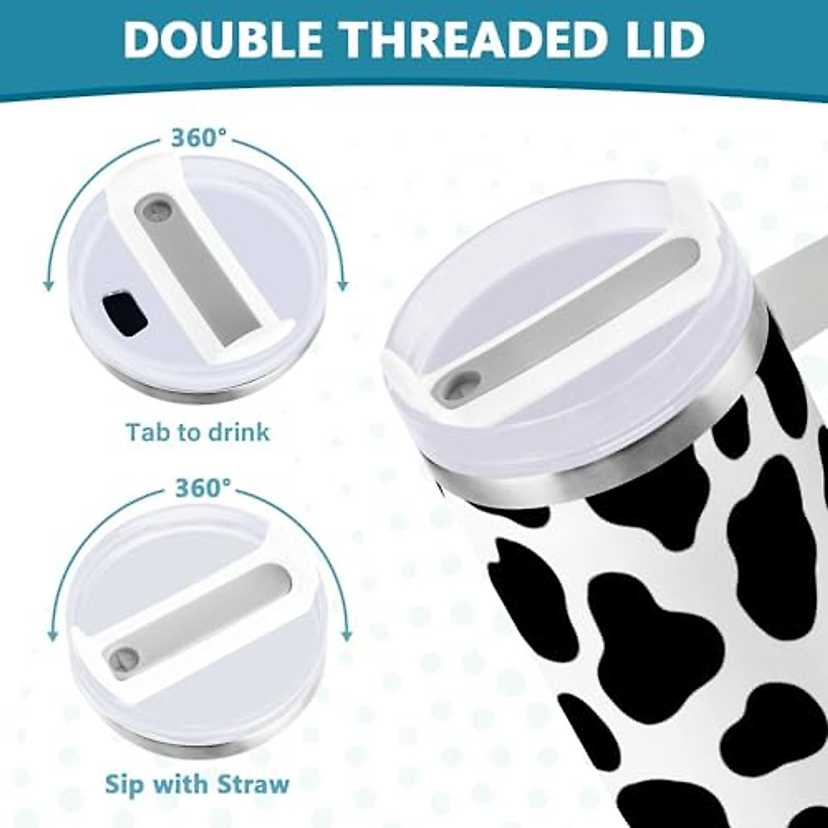 MCHIVER Cow Pattern 40 oz Tumbler with Handle and Straw Stainless Steel Vacuum Water Bottle Leak-proof Travel Coffee Mug Insulated Cup for Home Office Car