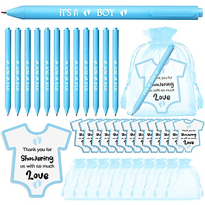 TaoBary 50 Sets Baby Shower Pens Bulk Pink It's A boy Ballpoint Pens Baby Shower Favors with Thank You Cards and Organza Bags Gender Reveal Guests Decorations