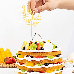 Happy Father's Day Cake Topper, 10 Pack Gold and Black Acrylic Cake Picks Cake Decorations Cake Food Decoration Party Supplies for Father's Day