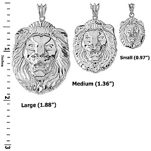 Animal Kingdom .925 Sterling Silver Sparkle-Cut Lion Head Statement Pendant Charm - Medium (1.31")