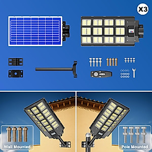 XCQMHF Solar Street Light 3200W Outdoor Solar Parking Lot Lights 300000Lumens LED Solar Street Light Waterproof IP67 Dusk to Dawn, Solar Flood Lights with Motion Sensor 3-Pack (3200W-3Pack)