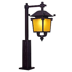 ZZYJYALG Coffee Gold Yellow Glass Lampshade E27 Antique Street Lamp IP55 Waterproof Garden Pole Post Lantern Light Landscape Home Patio Path Lighting Pillar Floor Lamp
