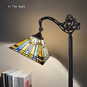 Capulina Tiffany Floor Lamp H62 Tall Antique Mission Style Stained Glass Soft Light Arched Gooseneck Adjustable Angle Reading Lamp for Living Room Bedroom