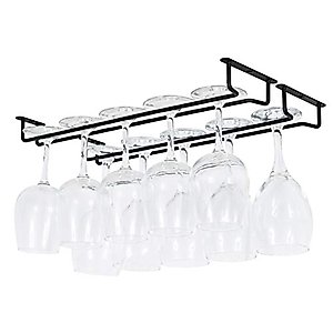 Wallniture Brix Wine Glass Holder Under Cabinet Kitchen Organization and Storage for Kitchen Decor, Black Iron 17 Inch Set of 2