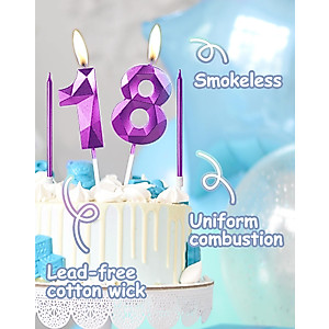 Purple Birthday Candles Number 4 Candle with 6pcs Long Birthday Candles for Cake, 4 Year Old Girl Boy Birthday Party Cake Topper Decorations Wedding Anniversary Celebration Supplies