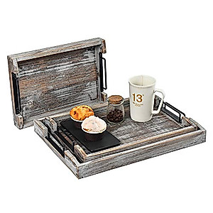 VERGOODR Country Rustic Torched Wood Nesting Breakfast Serving Trays with Handles, Set of 3 (Torched Wood)