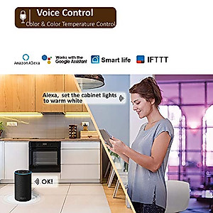 Smart Under Cabinet Lights Work with Alexa Echo, Google ,Siri, LED Light for Kitchen Shelf Counter Lighting with App, Voice Activated Dimmable and Linkable Warm to Cool White (3 Lights Bar Kit)