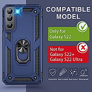 Vaki for Samsung Galaxy S22 5G Case with Built in Screen Protector Military Grade Hard Rugged Cover Heavy Duty Armor Galaxy S22 Phone Cases with Metal Ring Kickstand Shockproof Blue