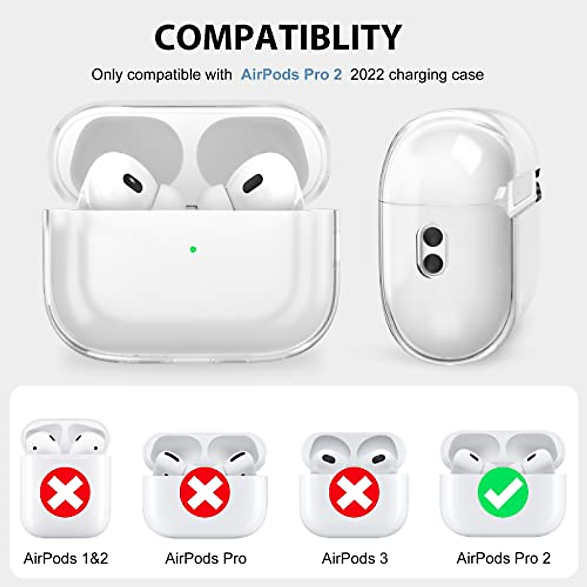 GOKIMAE for AirPods Pro 2nd Generation Case Clear (2022) with Replacement Eartips (XS,S,M,L) and AirPod Cleaner kit,Soft TPU AirPods Pro 2 Transparent Case (Clear Crystal)