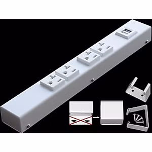 12” Hardwired Power Strip (NO Power Cord), 4 (NEMA 5-20R) Vertical Outlets (NOT Tamper Resistant), NO Ears (mounting tabs on Both Ends), 20 Amp, USB, White