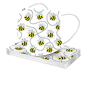 Hozxclle 50 PC Adult Summer Disposable Face_Masks Bee Floral Printed Print Face Bandanas Facecover Breathable 3 Ply Filter,Green