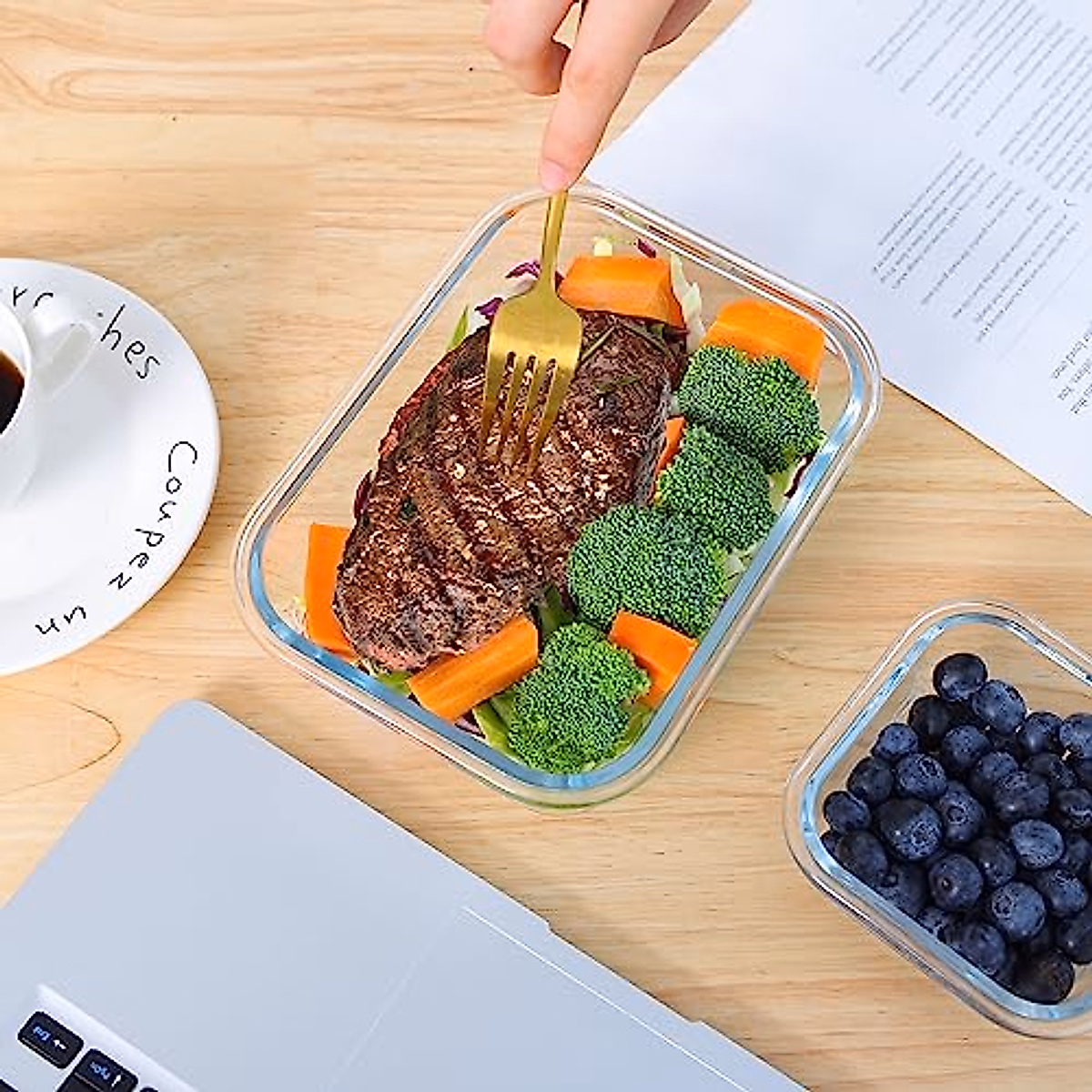 Moretoes Glass Food Storage Containers with Lids, 9pcs, Meal Prep, Glass, Airtight, Leakproof Containers Set, Safe Home Container