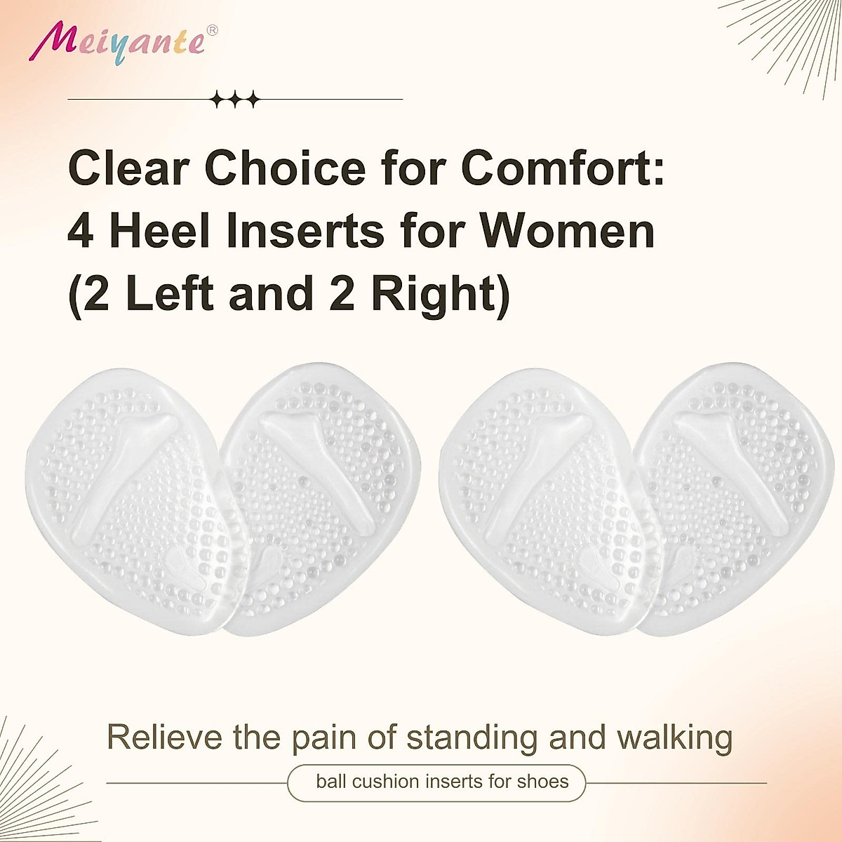Metatarsal Pads Women | Heel Inserts for Women | Ball of Foot Cushions (2 Pairs Foot Pads) All Day Pain Relief and Comfort One Size Fits Shoe Inserts for Women Foot Pads Metatarsal Pads Women (Clear)