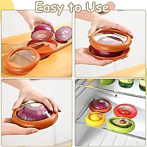 MONEBI 2024 New Silicone Fruit Storage Box,Fruit and Vegetable Anti-Oxidation Storage Box, Silicone Fruit Storage Containers For Fridge, Reusable Food Saver for Avocado Tomato Onion Lemon (4pcs)