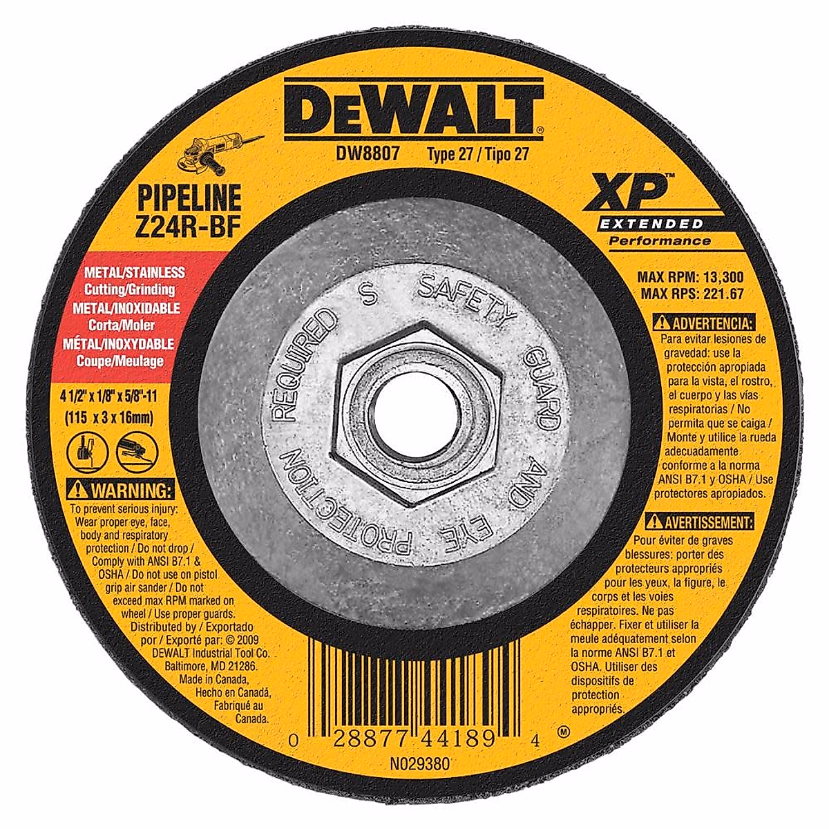 Dewalt 4-1/2 In. X 1/8 In. X 5/8 In. To 11 Xp Grinding Wheel
