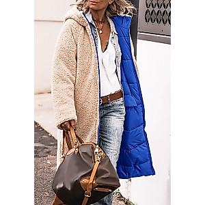 PRETTYGARDEN Womens 2025 Winter Puffer Jackets Long Sleeve Zip Up Sherpa Fleece Coats Outerwear (Royal Blue,Large)