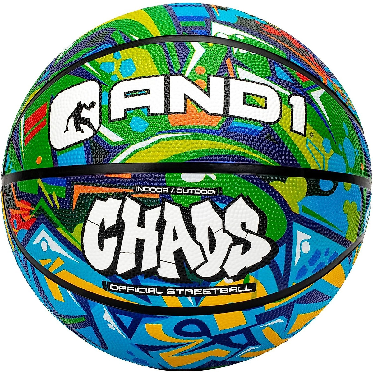AND1 Chaos Rubber Basketball: Official Regulation Size 7 (29.5 inches) Rubber Basketball - Deep Channel Construction Streetball, Made for Indoor Outdoor