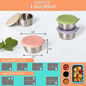 QWEIDHI 6x1.6 Oz Salad Dressing Containers With Lids, Stainless Steel Small Condiment Containers with Leakproof Silicone Lids, Reusable Sauce Containers for Lunch Boxes