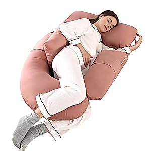 HINAPRAM Pregnancy Pillows for Sleeping Detachable U Shaped Full Body Pillow Maternity Pillows for Sleeping 55 inches Pregnancy Body Pillow with Cotton Cover(Pink)
