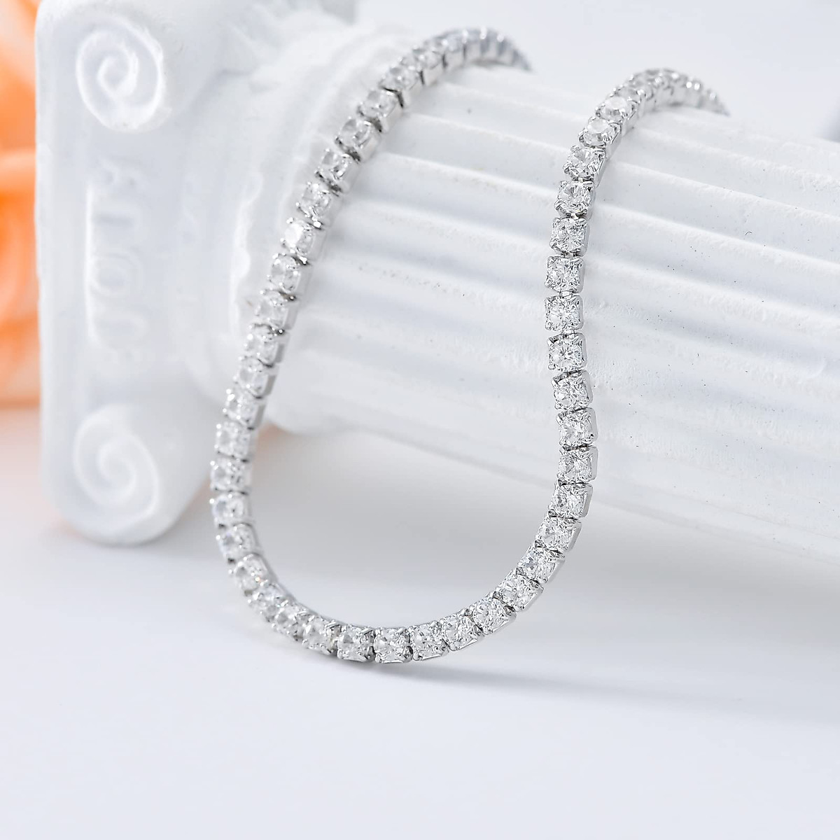 Dralox Sterling Silver 1.5mm Round Cubic Zirconia Tennis Necklace Tennis Chain Jewelry Gifts for Women Teen Girls 20 Inch