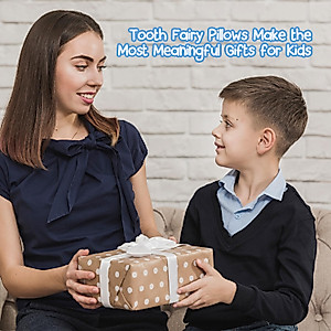 Linen Tooth Fairy Pillow,Tooth Fairy Pillow with Pocket Door Hanger Birthday Gift for Kids Tooth Fairy Souvenir for Boys and Girls Tooth Fairy Gift(Blue)