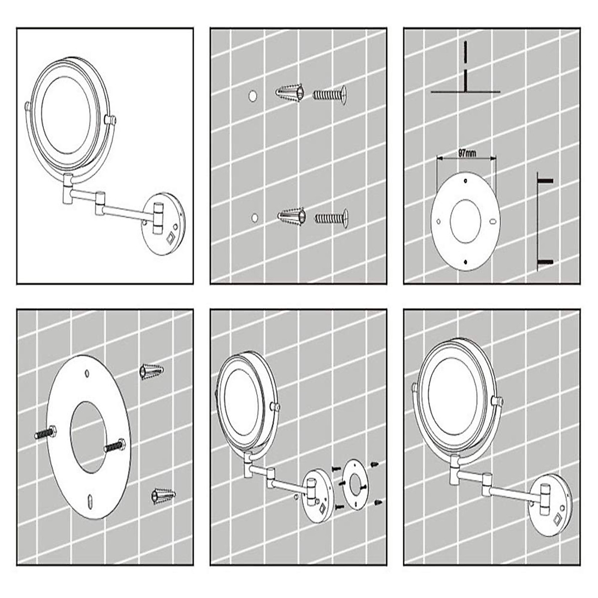 ESRADA Bathroom Mirror Makeup Mirror,3X Magnification Extendable Double Sided Bathroom Mirror Swivel Folding Round Shape Cosmetic Vanity Mirror (Metal 8inch 3X)