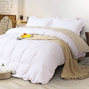 David's Home Cotton Linen Duvet Cover Set, Soft and Breathable for Hot Sleepers, Textured Bedding Breathable Durable Soft Comfy 90 x 92 Inches (White, Queen)