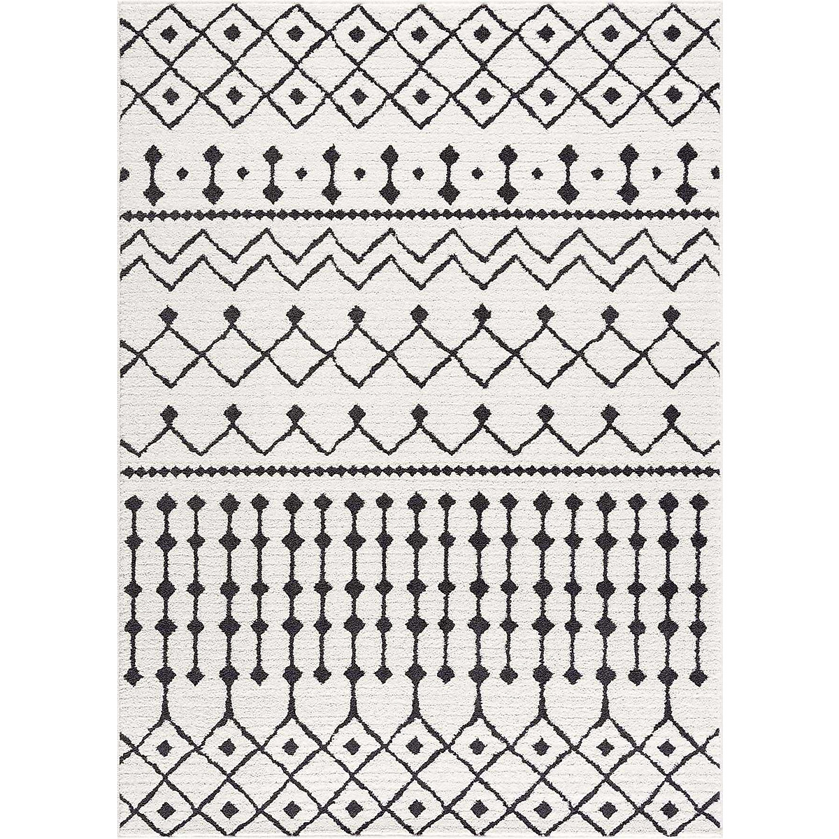 Hauteloom Ringwood 8' 10" x 12' Moroccan Farmhouse Shag - Black, Charcoal, White Bohemian Area Rug - Rectangle - Polypropylene and Polyester Blend