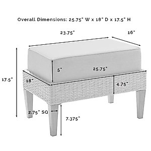 Crosley Furniture Capella 2-Piece Wicker Outdoor Ottoman Foot Rest for Patio, Deck, Porch, Creme