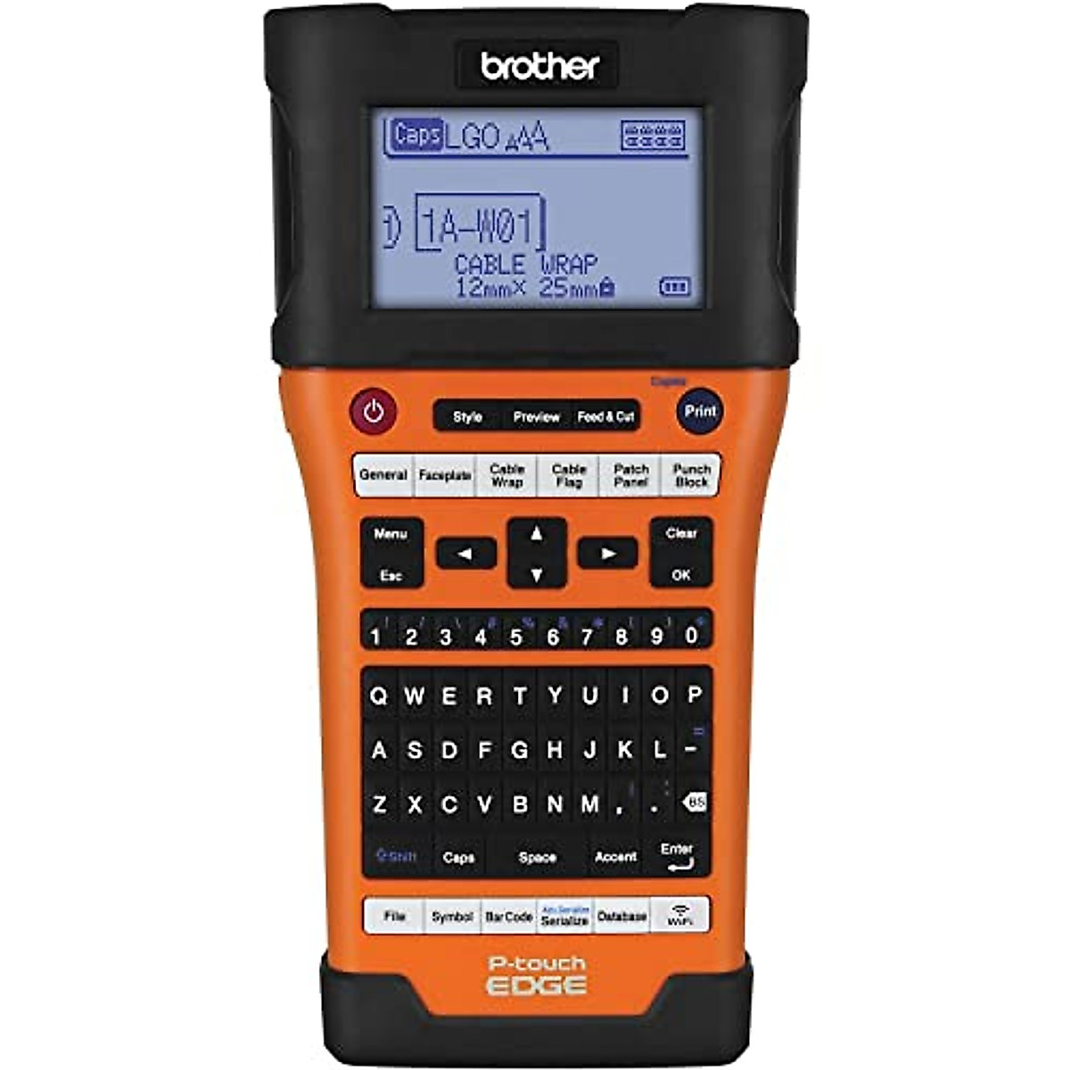 Brother P-Touch Edge PT-E550W Electronic Label Maker, Industrial Wireless Handheld Labelling Kit PTE550W, Orange - Up to 30mm/sec, 180 x 360dpi, Auto Strip Cuttter, Backlit LCD Screen, Cbmoun