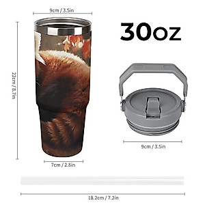 WITHSBKK 30oz Car Cup Red Panda Printed with Portable, Stainless Steel Travel Mug, Vacuum Insulated Tumbler And Straw, Leakproof for Car & Outdoor, UV Printed Design