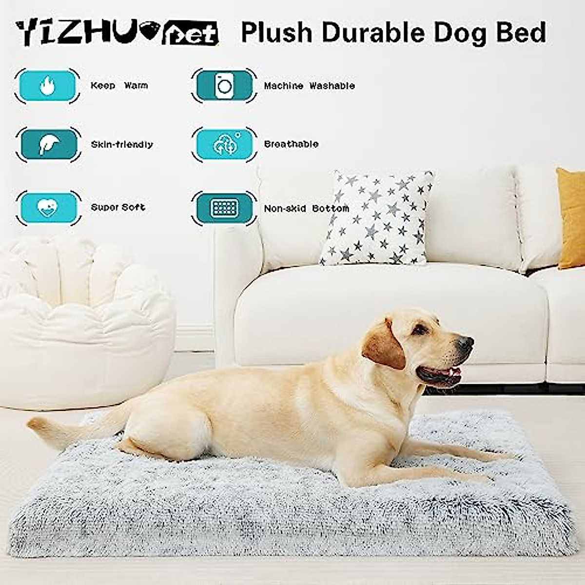 YIZHUOPET Dog Bed, Dog Crate Pad with Removable Washable Pet Mat Cover, Non-Slip Bottom, Waterproof Orthopedic Dog Beds for Large/Medium/Small Dogs (XL(42''x30''x4''), Grey)