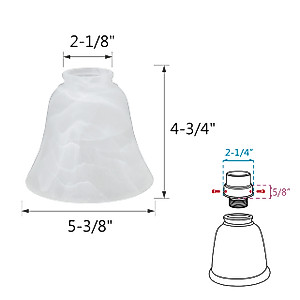 Aspen Creative 23027-4 Transitional Alabaster Bell Shape Ceiling Fan Glass Shade.2-1/8"Fitter.Size:5-3/8"D x 4-3/4"H.4Pcs/Pack
