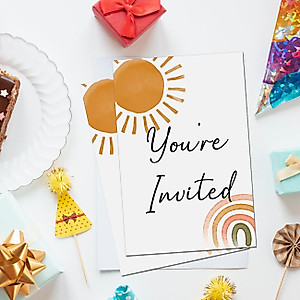 Boho First Trip Around the Sun 1st Birthday Party Invitations with Envelopes Set of 20 Bohemian Sunshine Sun First Birthday Invites Fill in Blank