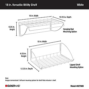 ClosetMaid 8278 18-Inch Wide Laundry Utility Hanger Shelf , White