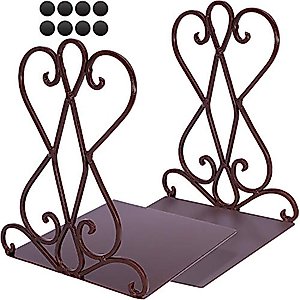 Anwenk Vintage Bookends Book Ends Bronze Heavy Duty Book Holders Long Base Luxury Art Retro Antique Style, w/Felt Pads to Protect Bookshelf Bookcase, Bronze